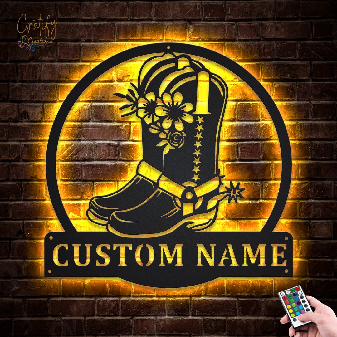 Cowboy Boots Metal Sign LED Lights V1, Custom Cowboy Boots Metal Sign ...