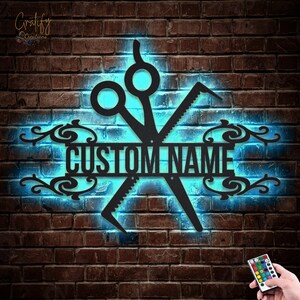 Hairdresser Tools Metal Sign LED Lights V11, Custom Hair Stylist Metal ...