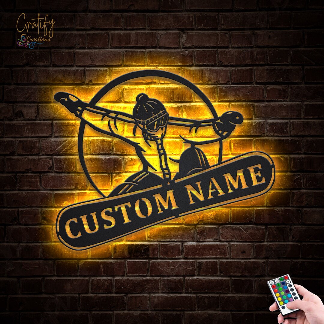 Custom Snowboarding Metal Sign With LED Lights V2, Personalized ...