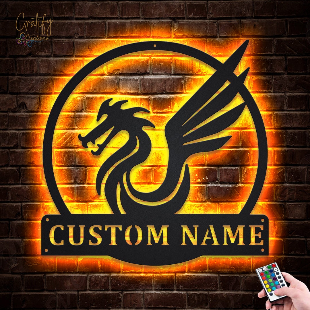 Dragon Hobbie Metal Sign With LED Lights V2, Custom Dragon Metal Sign ...