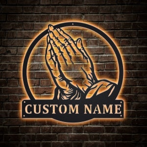 Praying Hands Metal Wall Art LED Lights V1, Custom Prayer Hands Metal ...