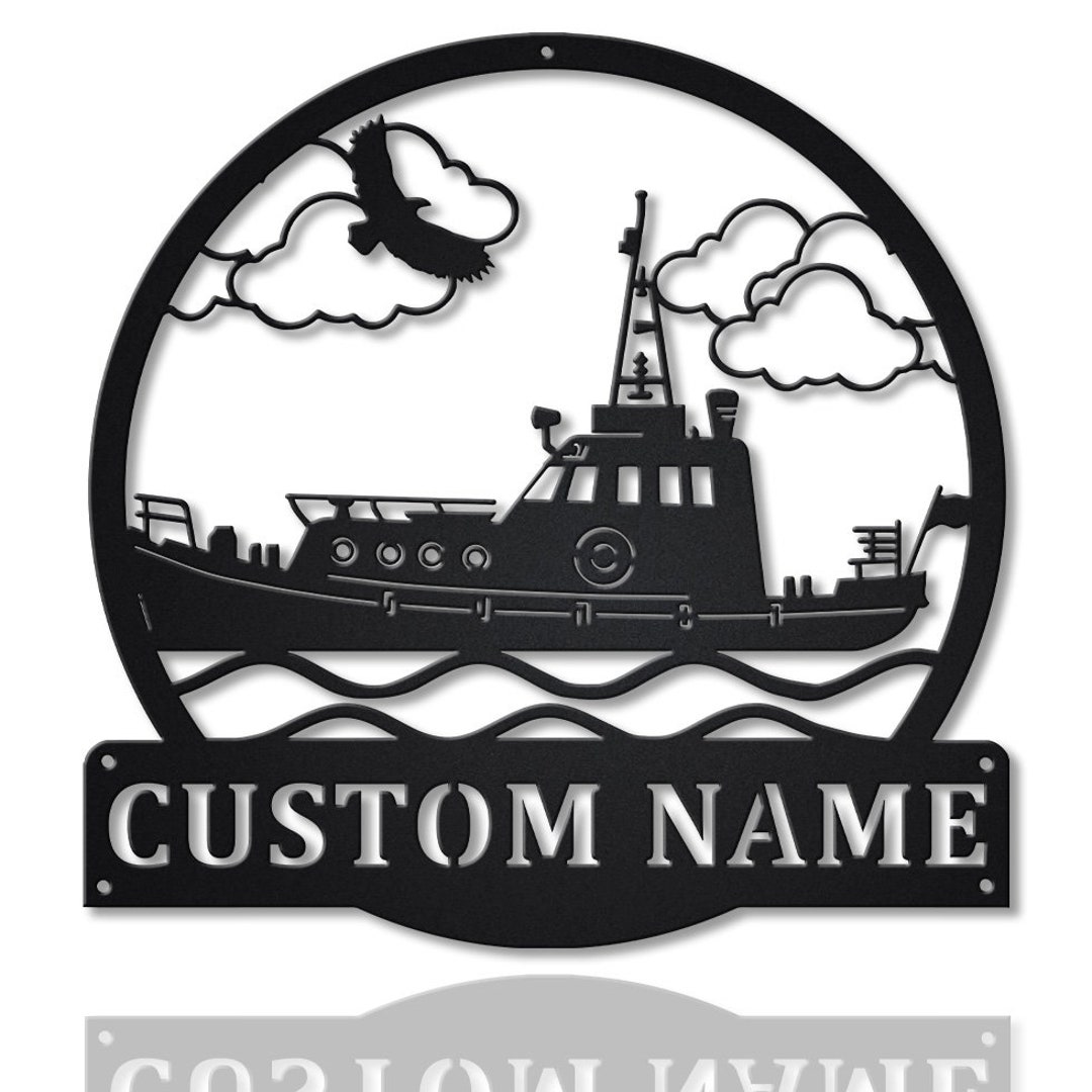 Tugboat Ship Monogram Metal Sign Art, Custom Tugboat Ship Metal Wall ...