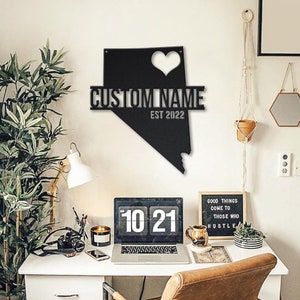 Nevada State Map Metal LED Lights, Custom Nevada Metal Wall Art, Born ...
