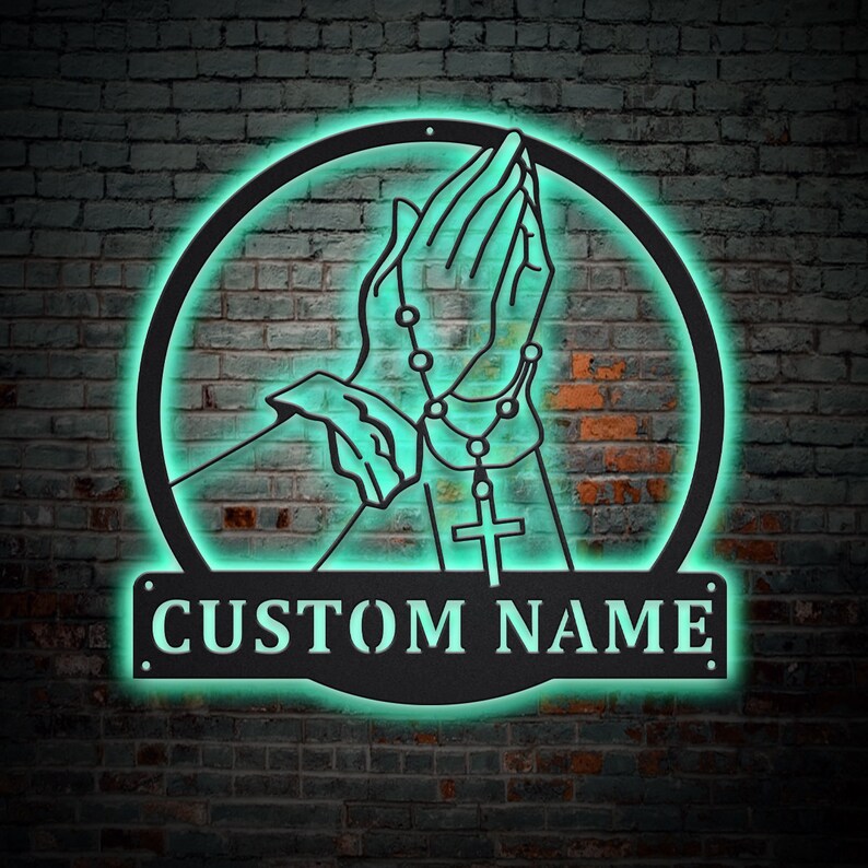 Praying Hands Metal Wall Art LED Lights V3, Custom Prayer Hands Metal ...