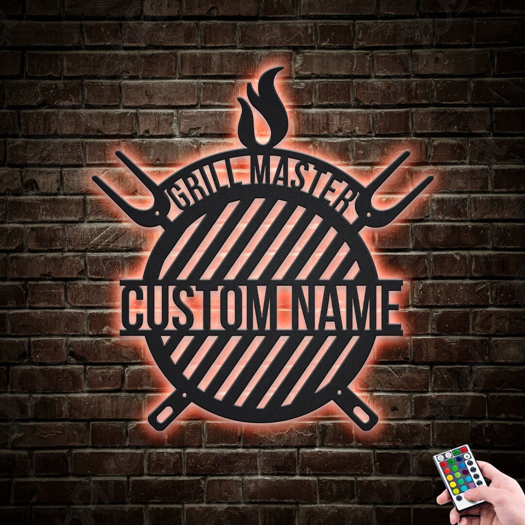 Grill Master Metal Sign LED Lights V3, Custom BBQ Party Metal Sign ...