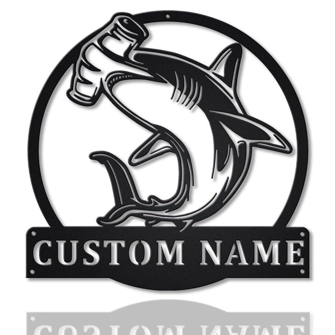 Hammerhead Shark Metal Sign Art, Custom Shark Monogram Metal Sign ...