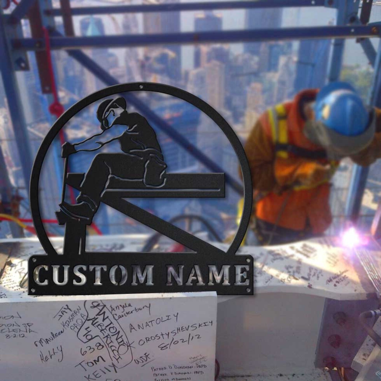 Ironworker Monogram Metal Wall Art LED Lights, Custom Ironworker Metal ...