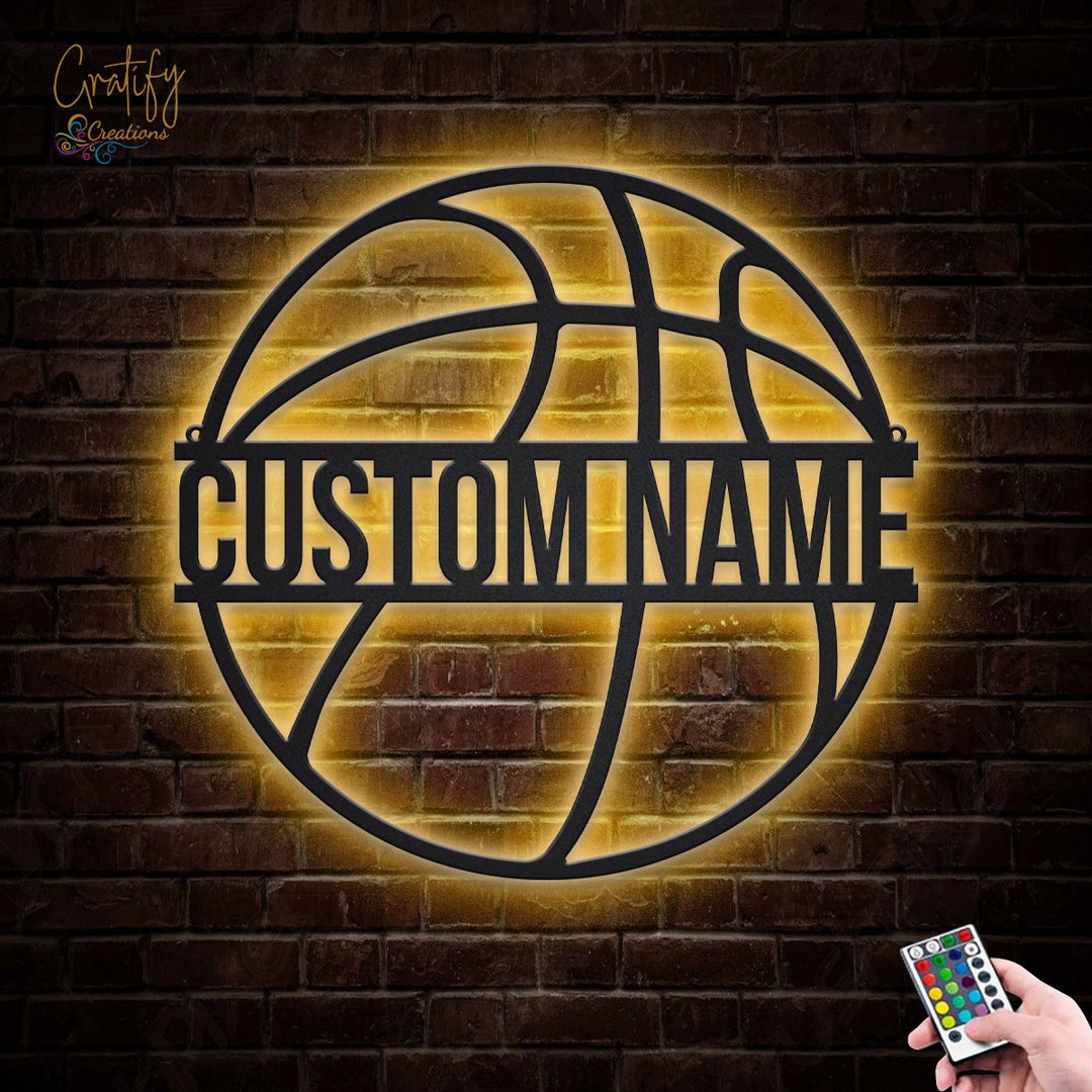 Custom Basketball Monogram Metal Sign With LED Lights V2 - Etsy