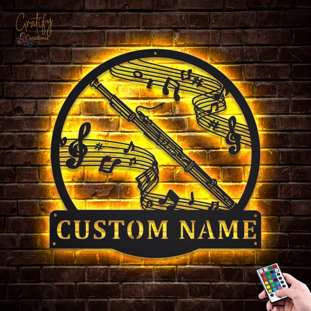 Bassoon Musical Instrument Custom Metal Wall Art With LED Lights ...