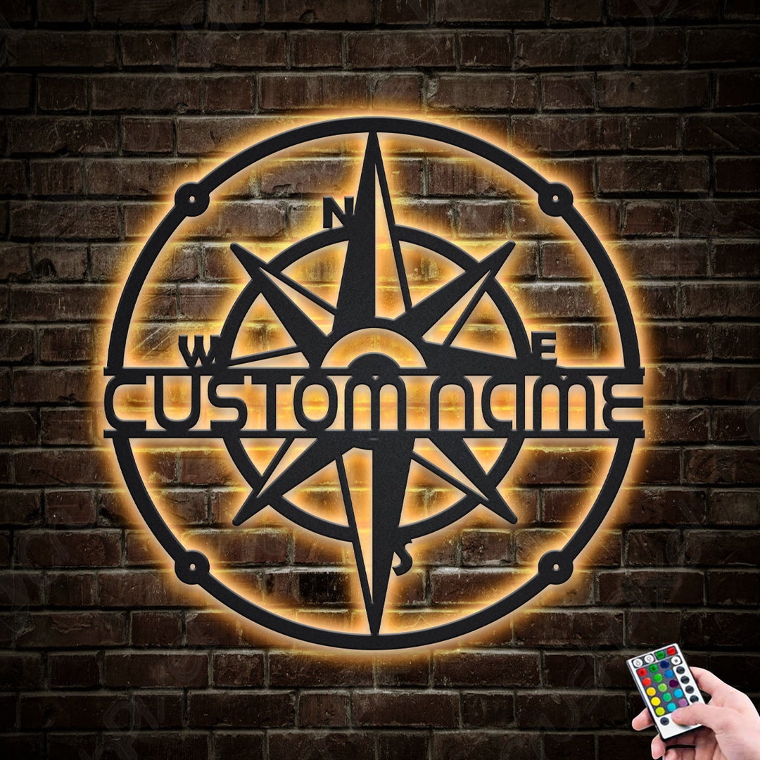 Compass Adventure Metal Sign LED Lights V5, Custom Compass Compass ...