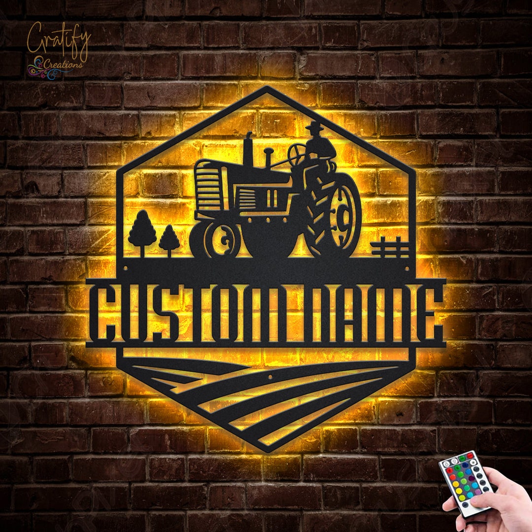 Tractors Metal Sign LED Lights V2, Custom Tractors Farmer Metal Sign ...
