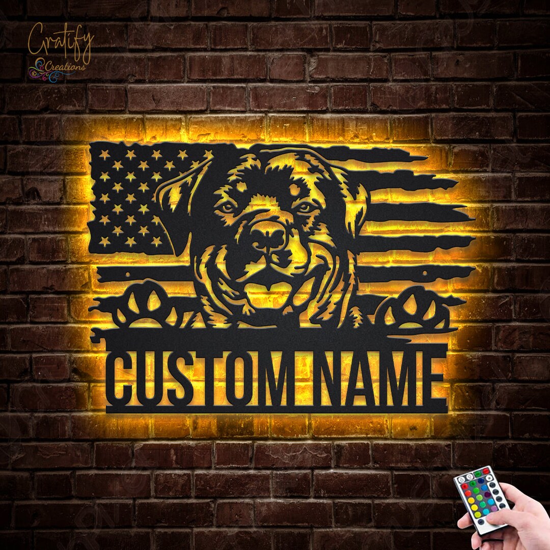 US Rottweiler Dog Custom Metal Wall Art With LED Lights, Custom ...