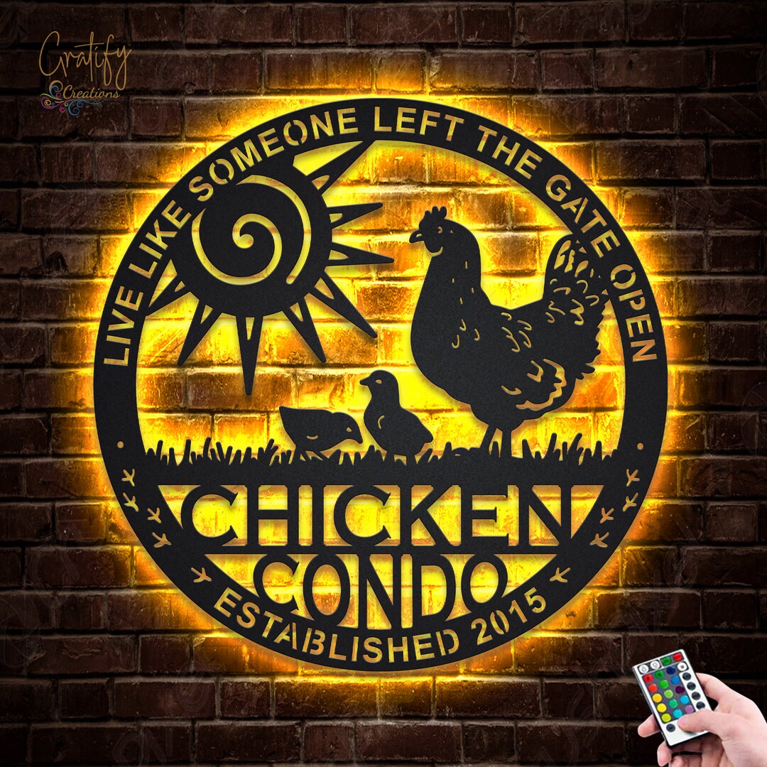 Chicken Condo Metal Sign With LED Lights, Personalized Floral Chicken ...