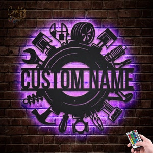Mechanic Tools Metal Wall Art LED Lights V5, Custom Mechanic Metal Sign ...