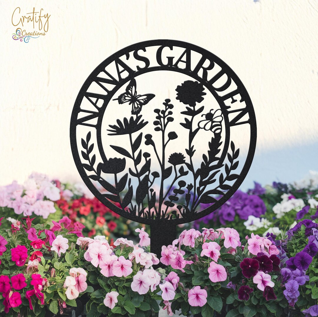 Custom Garden Name Sign, Personalized Metal Yard Art With Stakes ...