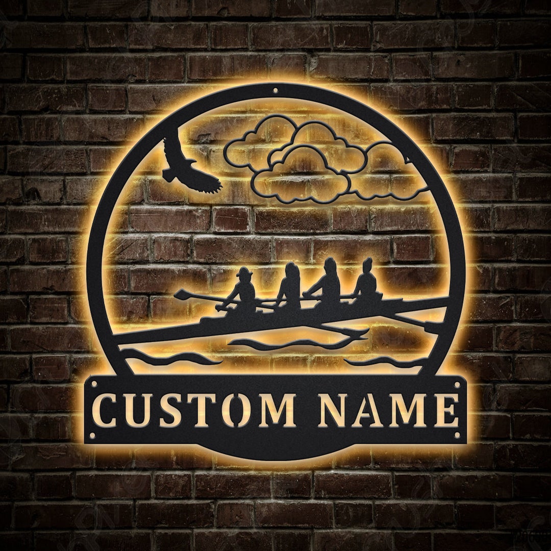 Custom Rowing Sport Metal Sign With LED Lights, Personalized Rowing ...