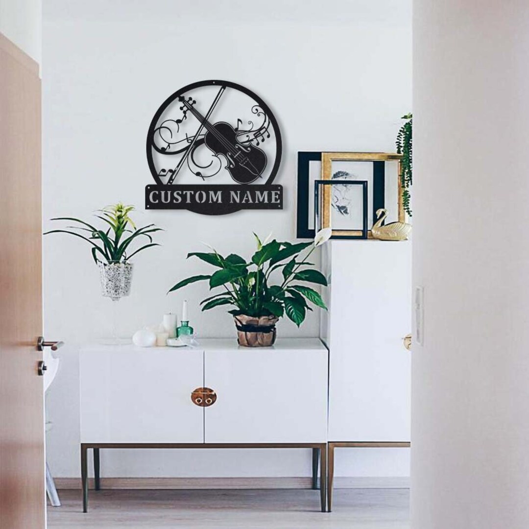 Violin Monogram Custom Metal Sign Art, Custom Violin Music Metal Signs ...