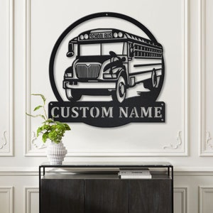School Bus Metal Sign LED Lights, Custom School Bus Driver Metal Wall ...