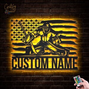 Hockey Goalie Metal Wall Art LED Lights, Personalized Goaltender Hockey ...