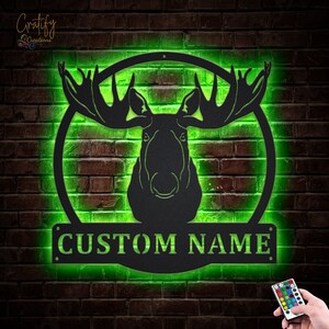 Moose Head Animal Metal Wall Art LED Lights, Custom Moose Head Metal ...