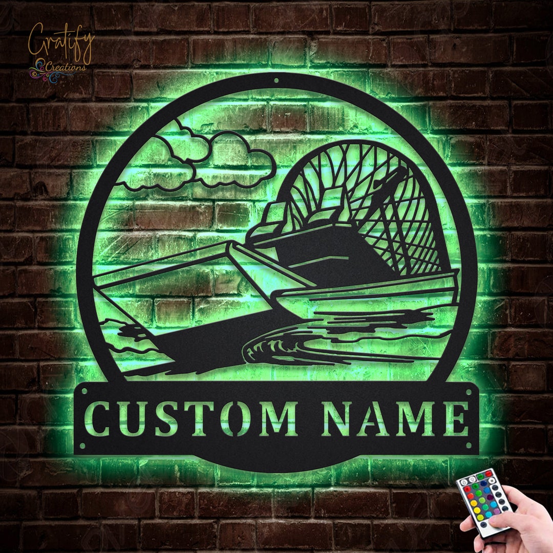 Swamp Boat Monogram Metal Sign LED Lights, Custom Swamp Boat Metal Sign ...