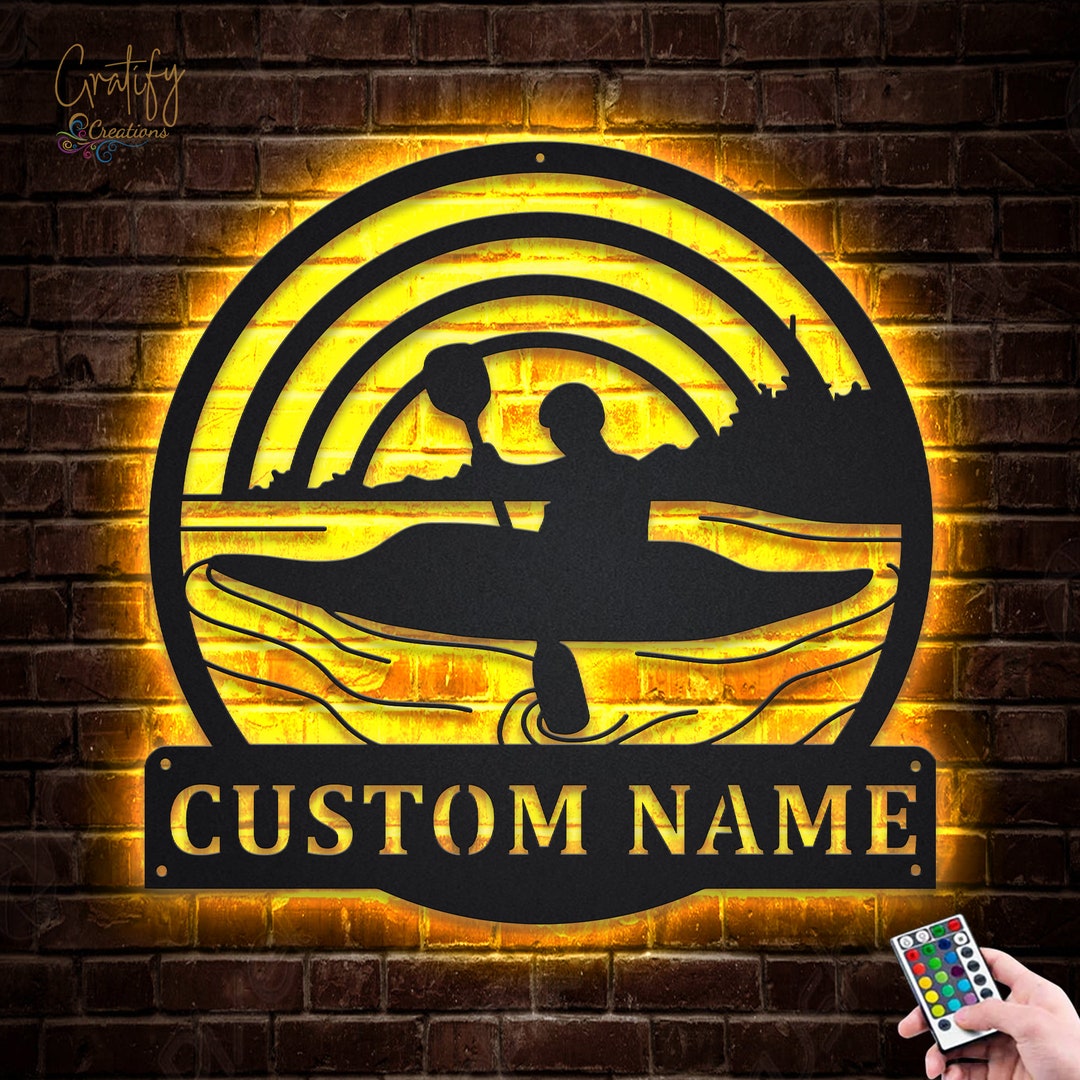 Canoe Kayak Sport Metal Sign LED Lights V5, Custom Canoe Kayak Metal ...