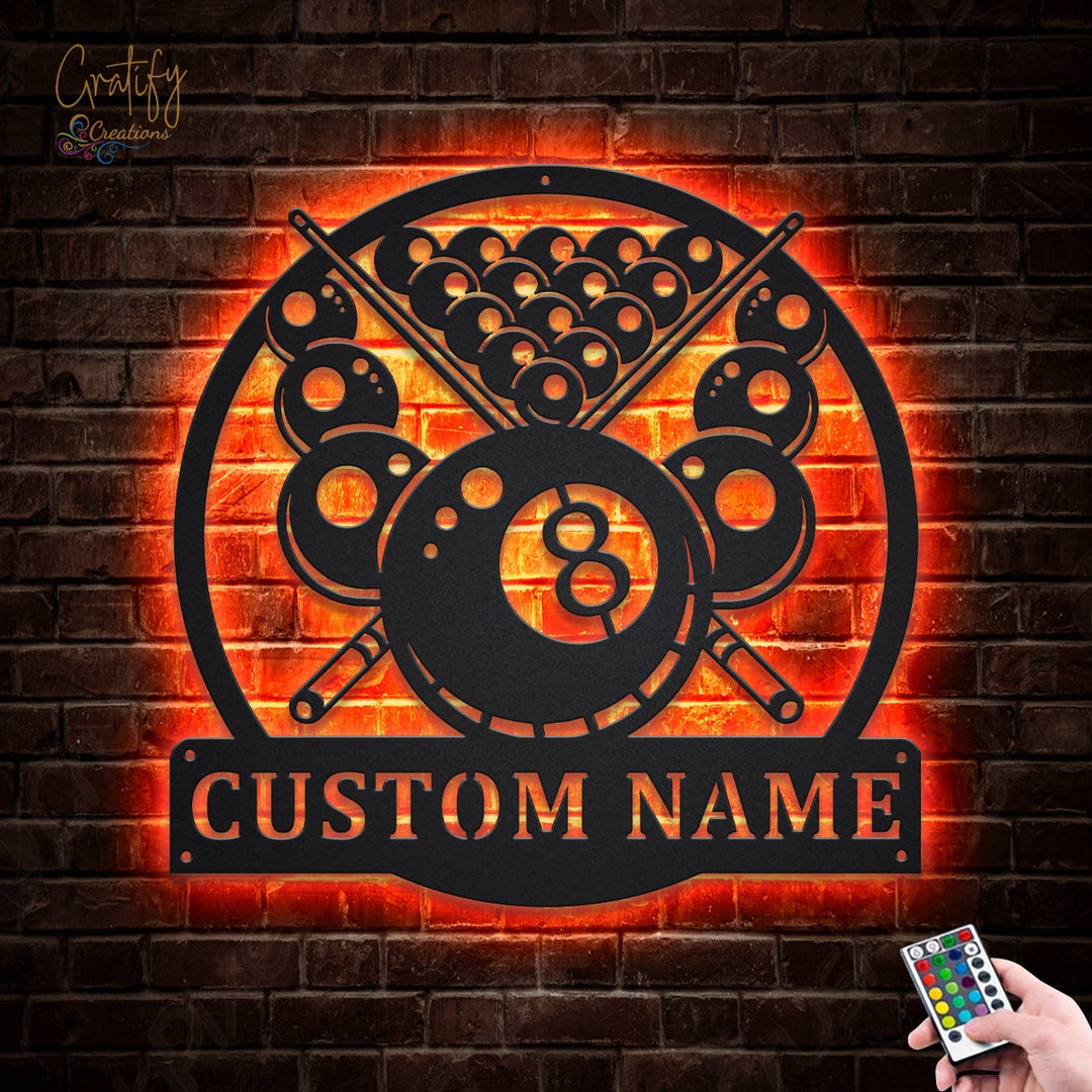 Custom Billiards Metal Sign LED Lights V4, Personalized Billiards Neon ...