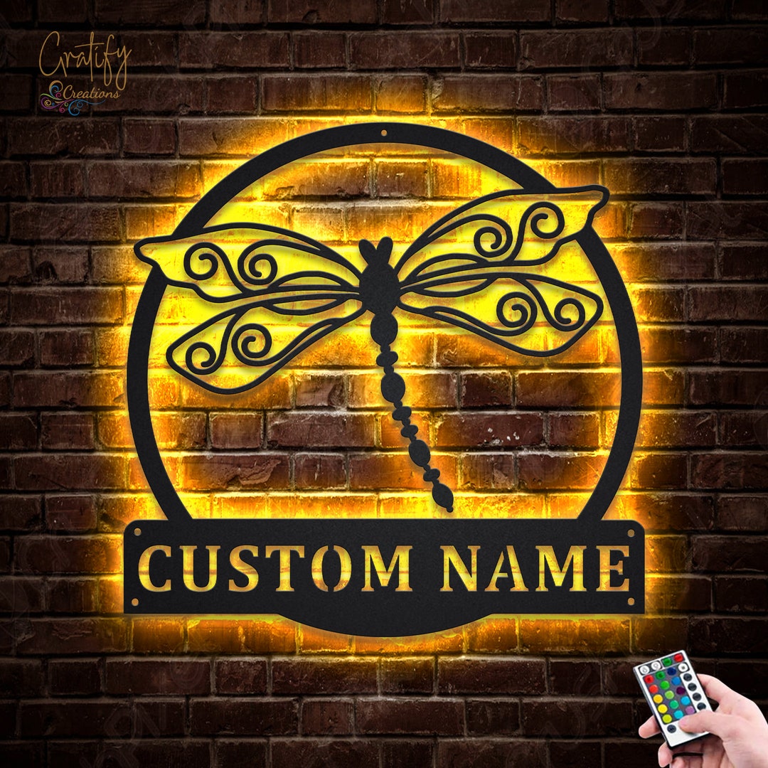 Dragonfly Metal Sign LED Lights V6, Custom Dragonfly Sign, Dragonfly ...