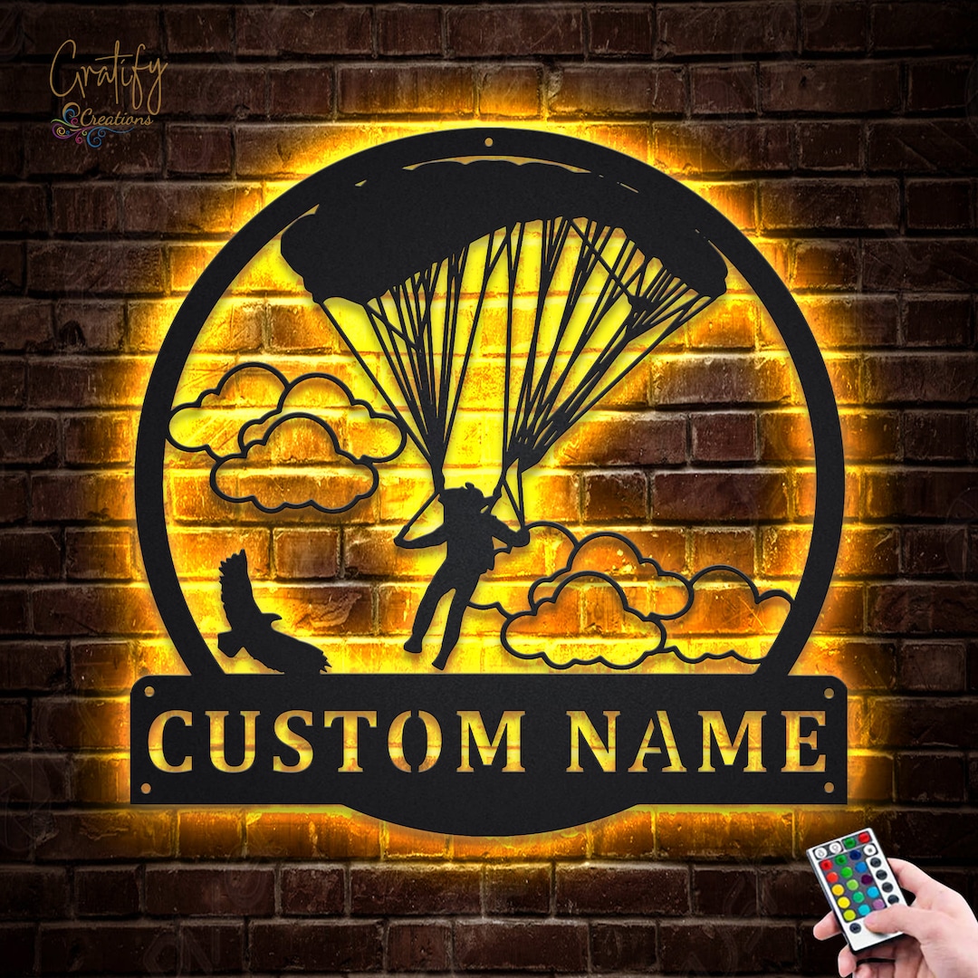 Parachuting Skydiving Metal Sign LED Lights V4, Custom Parachuting ...
