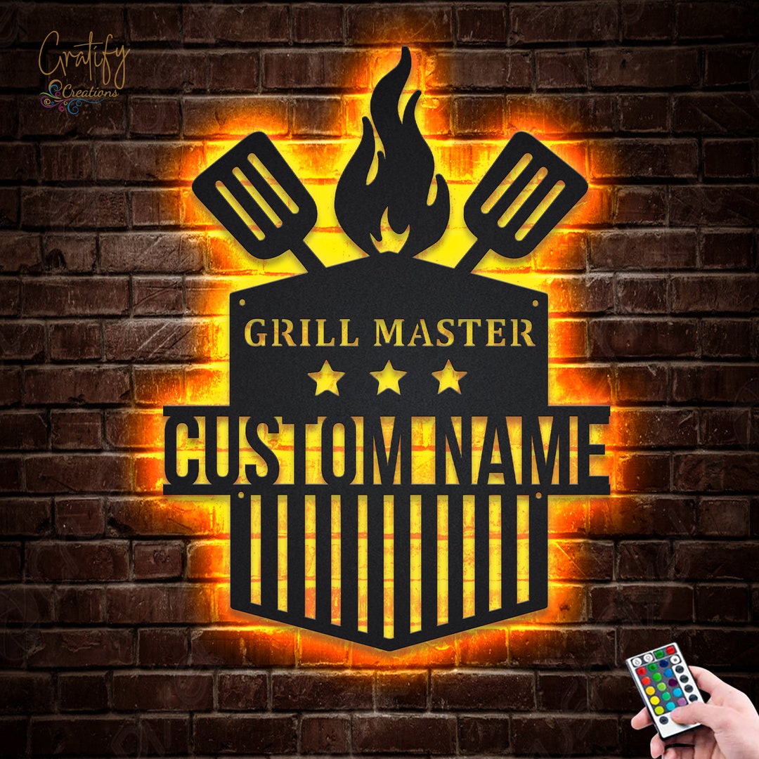Grill Master Metal Sign LED Lights V5, Custom BBQ Party Metal Sign ...