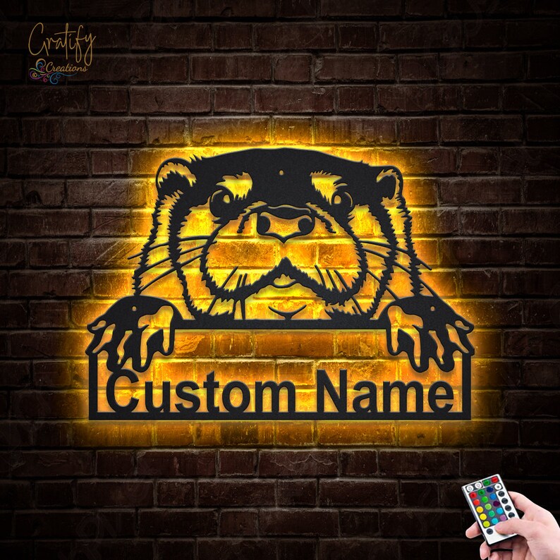 Otter Animal Metal Wall Art LED Lights V2, Custom Otter Animal Metal ...