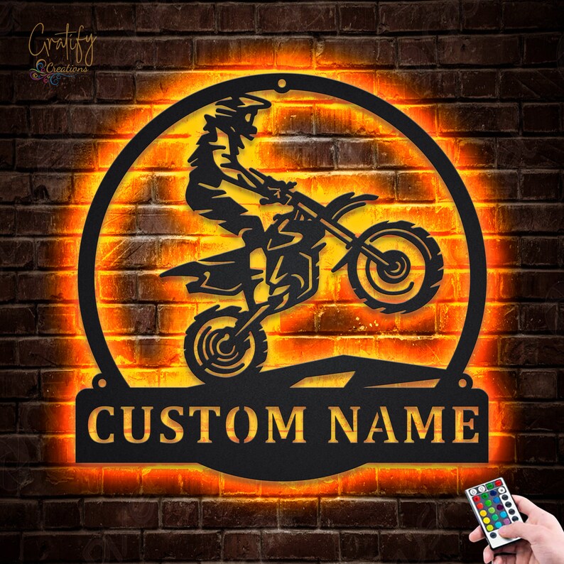 Motocross Rider Metal Wall Art With LED Lights V3, Custom Motocross ...