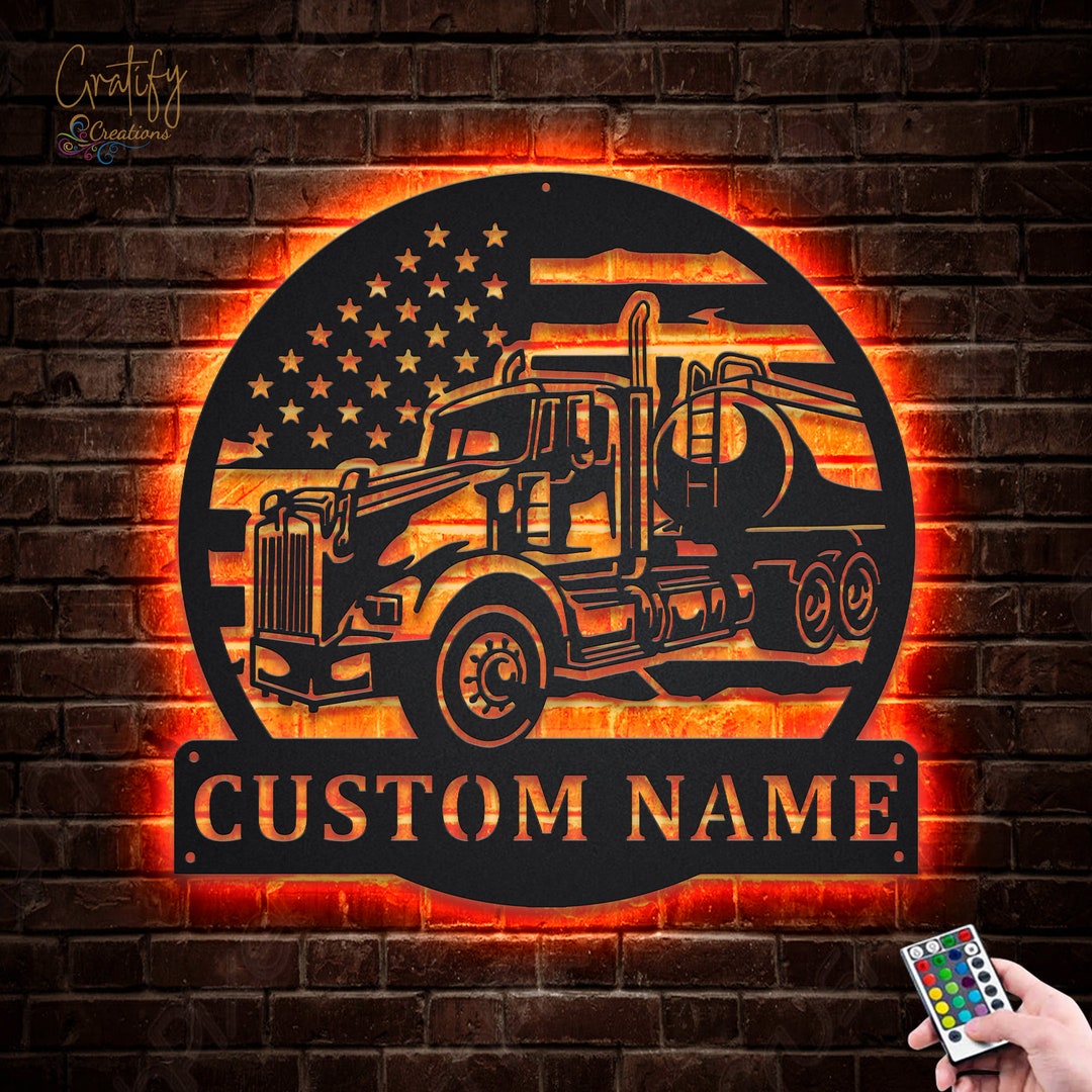 US Tanker Truck Metal Sign With LED Lights, Custom US Tanker Truck ...