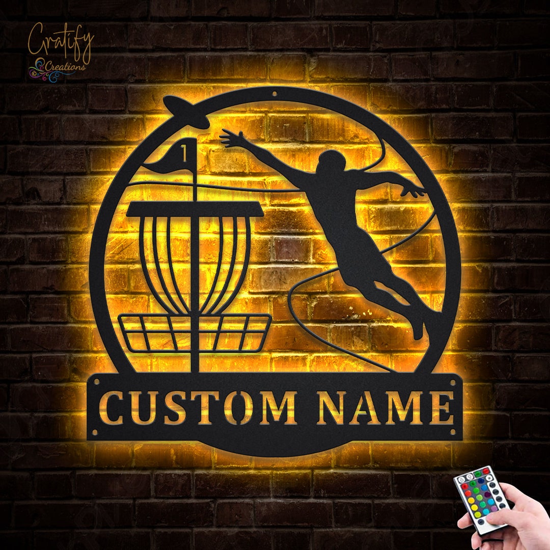 Disc Golf Sport Metal Wall Art LED Lights V4, Custom Disc Golf Metal ...