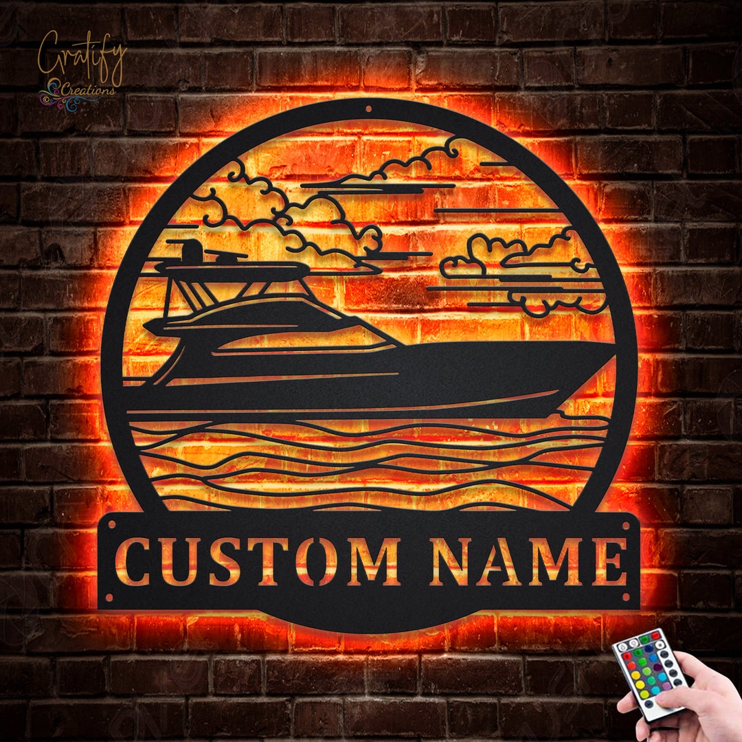 Lobster Boat Metal Wall Art LED Lights V3, Custom Lobster Boat Metal ...