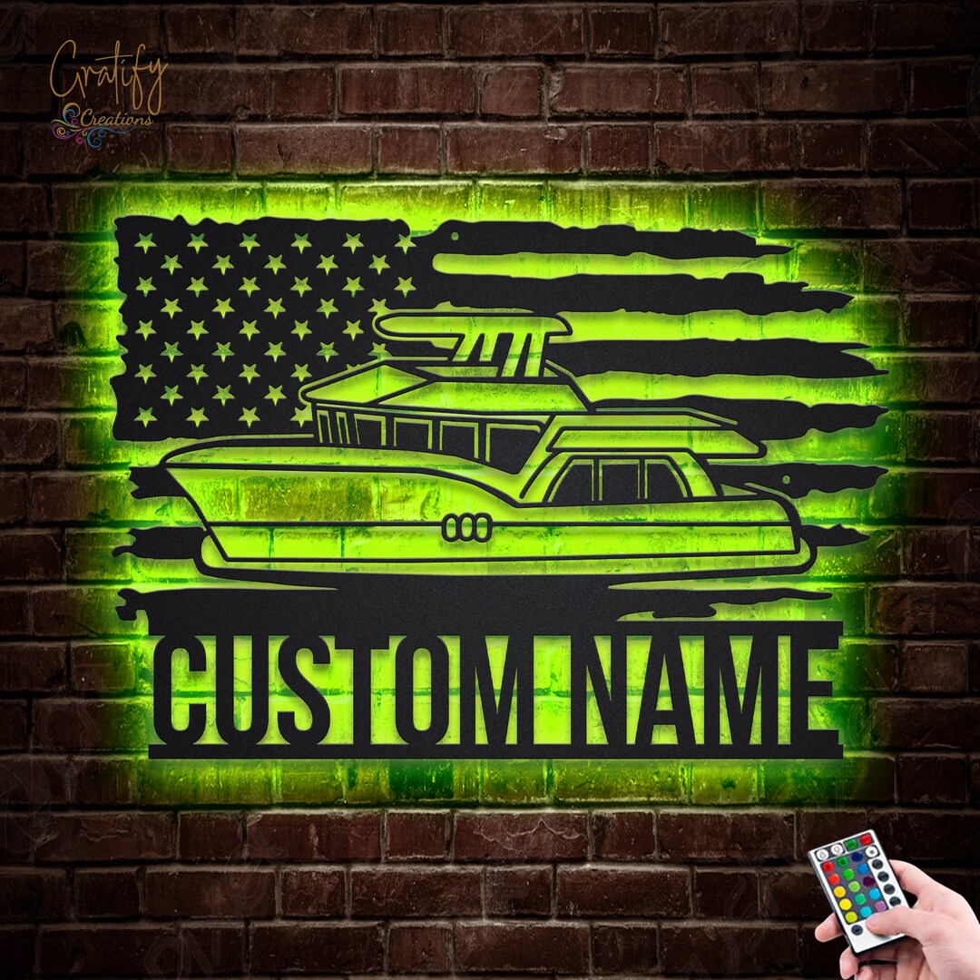 US Pontoon Boat Metal Sign LED Lights V13, Custom Pontoon Boat Metal ...