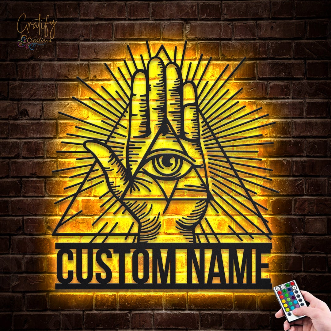 Masonic Freemason Metal Wall Art LED Lights V11, Custom Masonic Metal ...