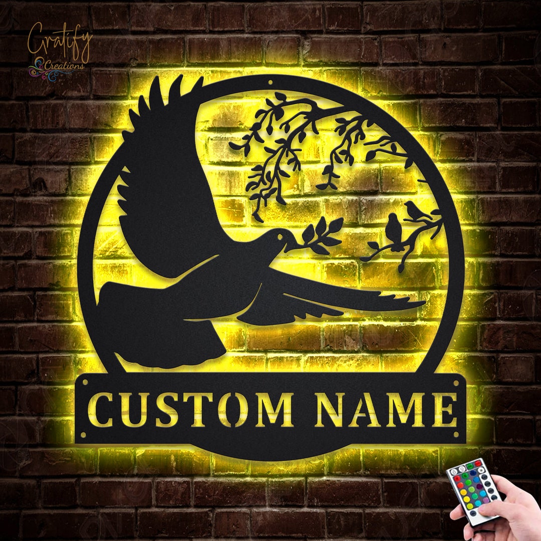 Dove Bird Metal Sign LED Lights V5, Custom Dove Bird Metal Sign, Dove ...