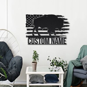 US Buffalo Metal Wall Art LED Lights V1, Custom Buffalo Animal Metal ...