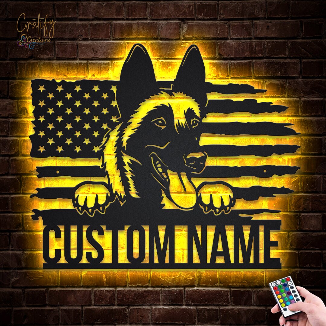 Custom US Malinois Dog Metal Wall Art With LED Lights, Personalized ...