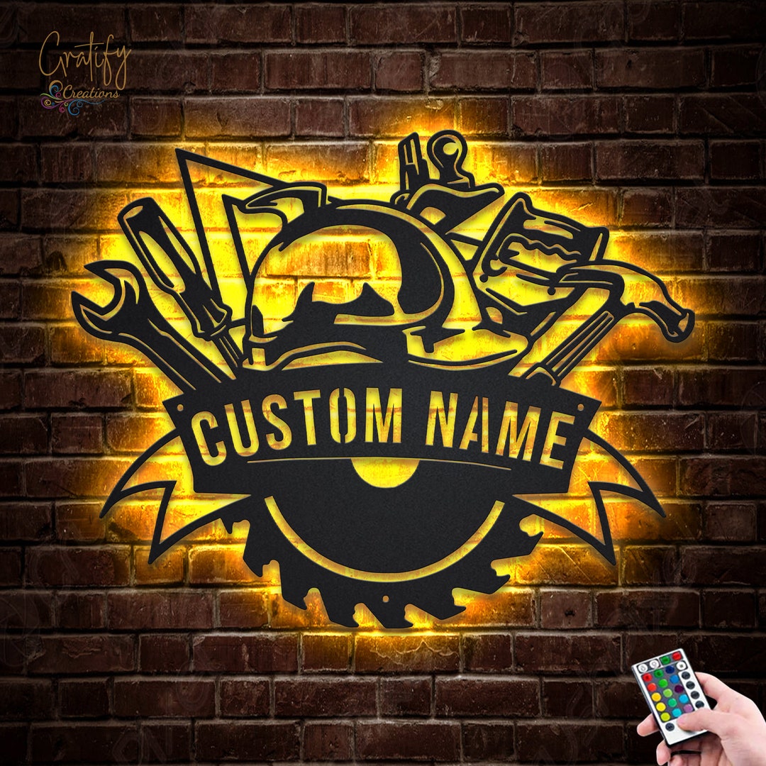 Carpenter Tools Metal Sign LED Lights V2, Custom Carpenter Metal Sign ...