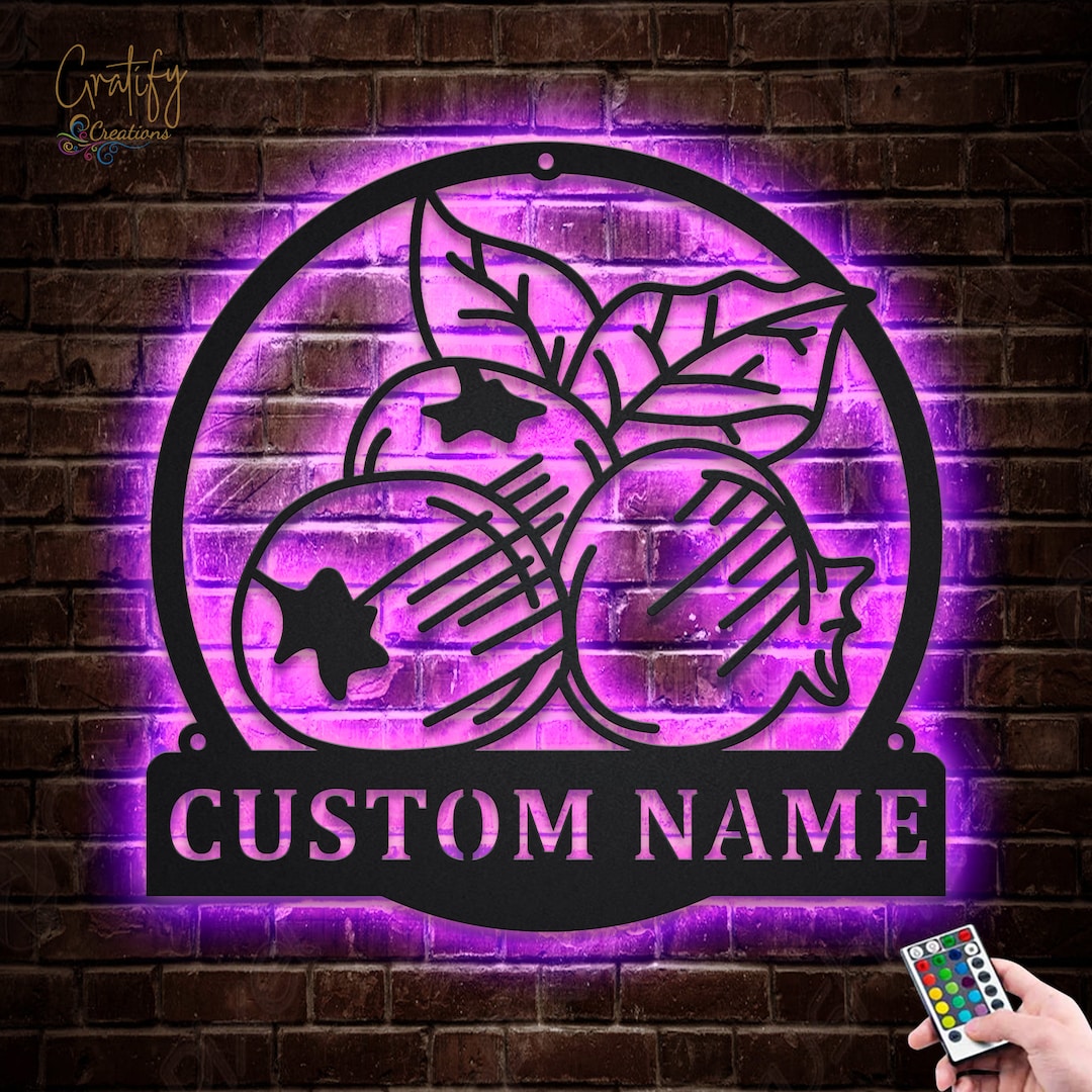 Fruit Metal Sign LED Lights V2, Custom Fruit Metal Sign, Fruit Name ...