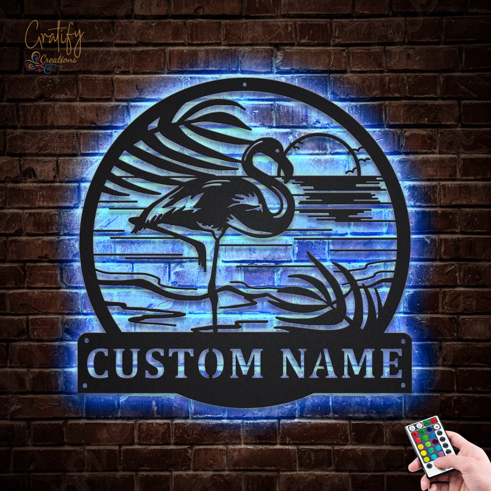Flamingo Bird Metal Sign LED Lights V2, Custom Flamingo Wall Art ...