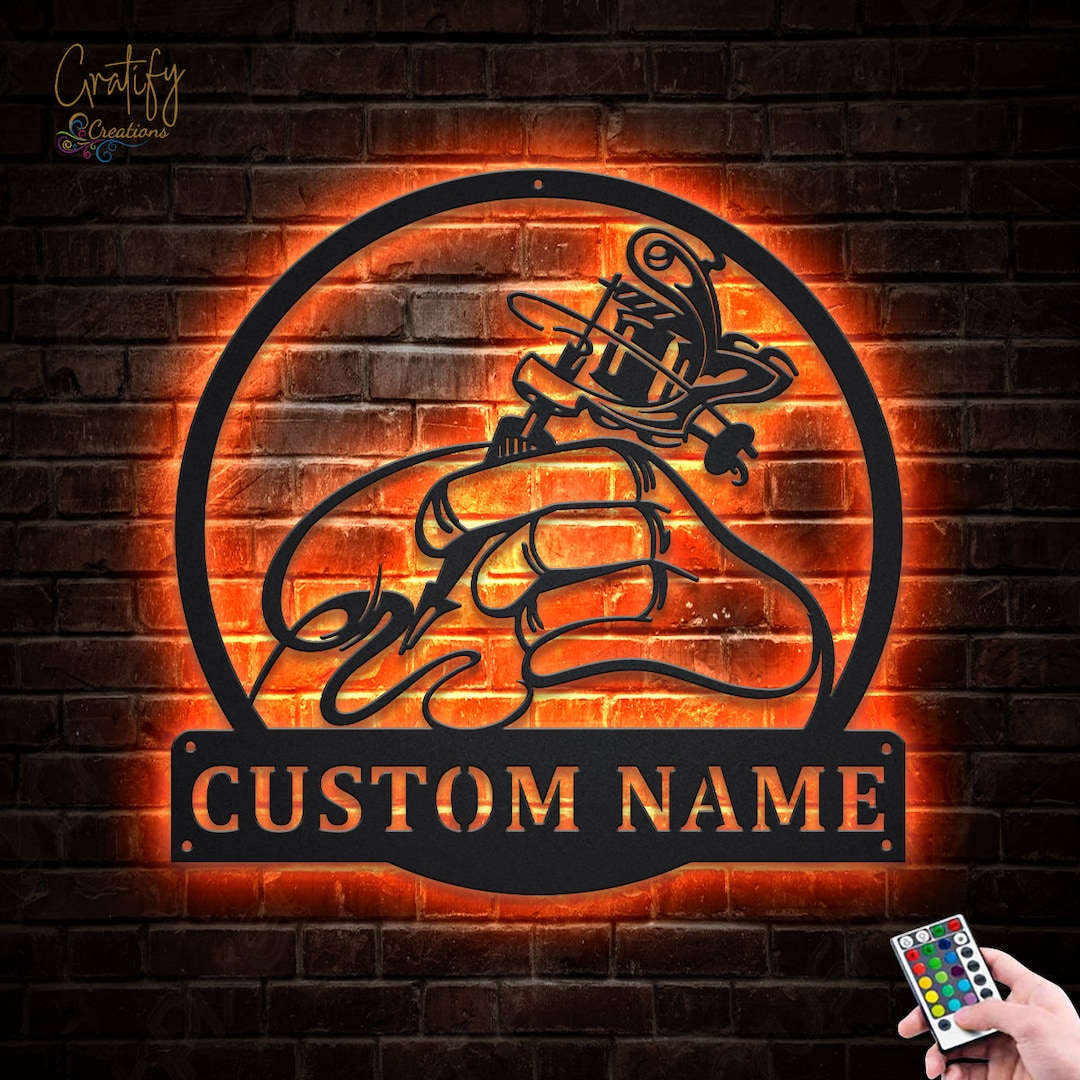 Custom Tattoo Artist Monogram Metal Sign With LED Lights,tattoo Artist ...
