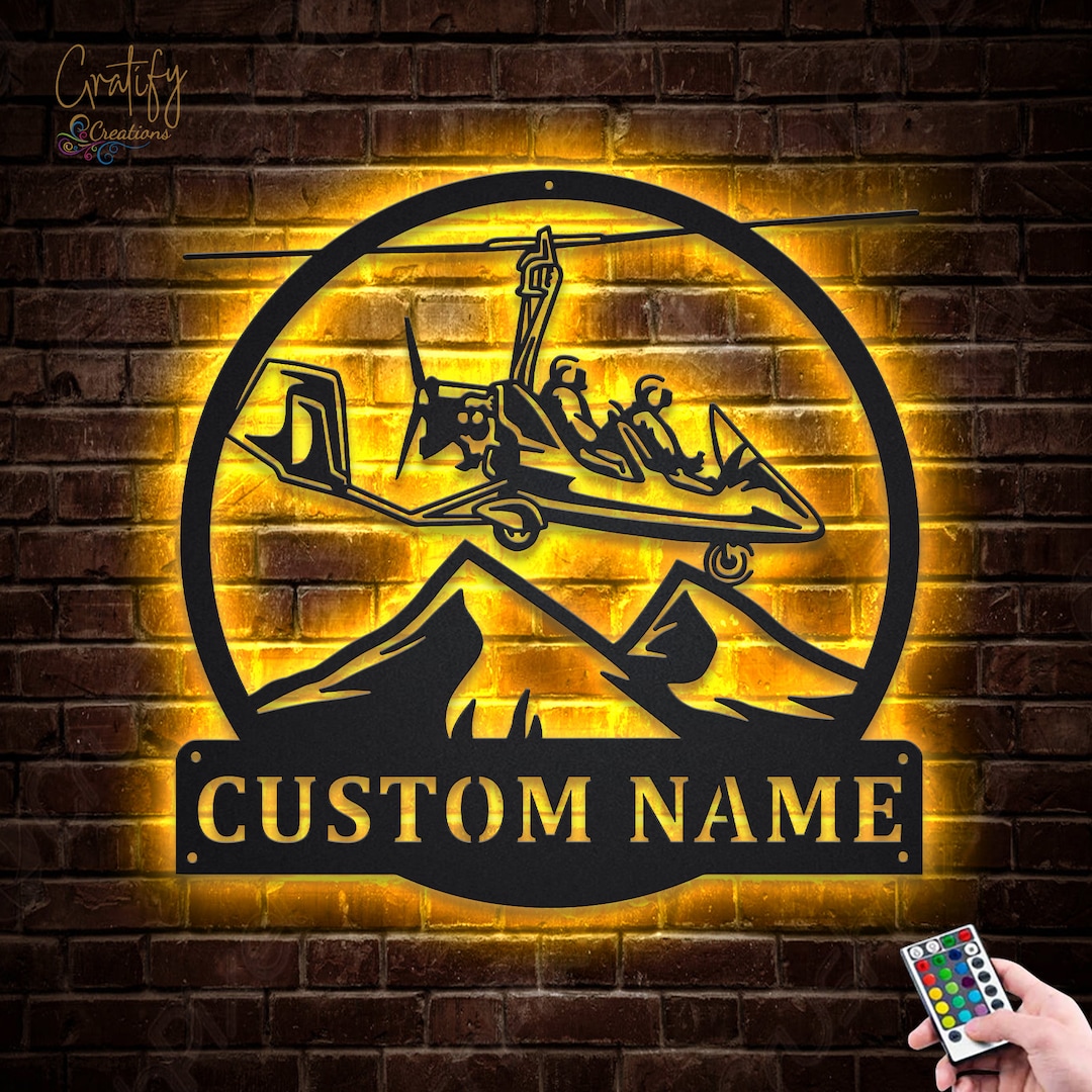 Gyrocopter Metal Sign With LED Lights, Custom Aircraft Metal Sign ...