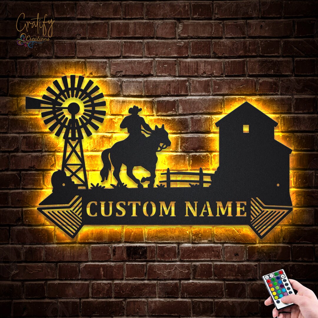 Ranch Cowboy Metal Sign LED Lights V3, Custom Cowboy Metal Sign, Horse ...