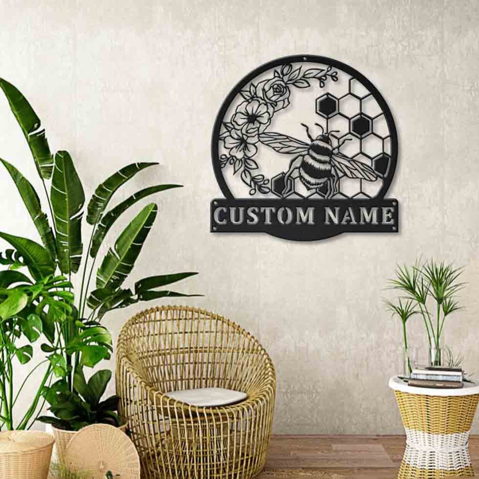 Custom Honey Bee Monogram Metal Sign Art, Personalized Honey Bee Metal ...
