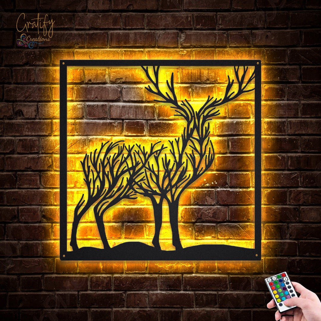 Deer Tree Metal Wall Decor Sign LED Lights,deer Tree Neon Signs, Deer ...