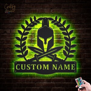 Spartan Warrior Monogram Metal Wall Art LED Lights V2, Custom Spartan ...