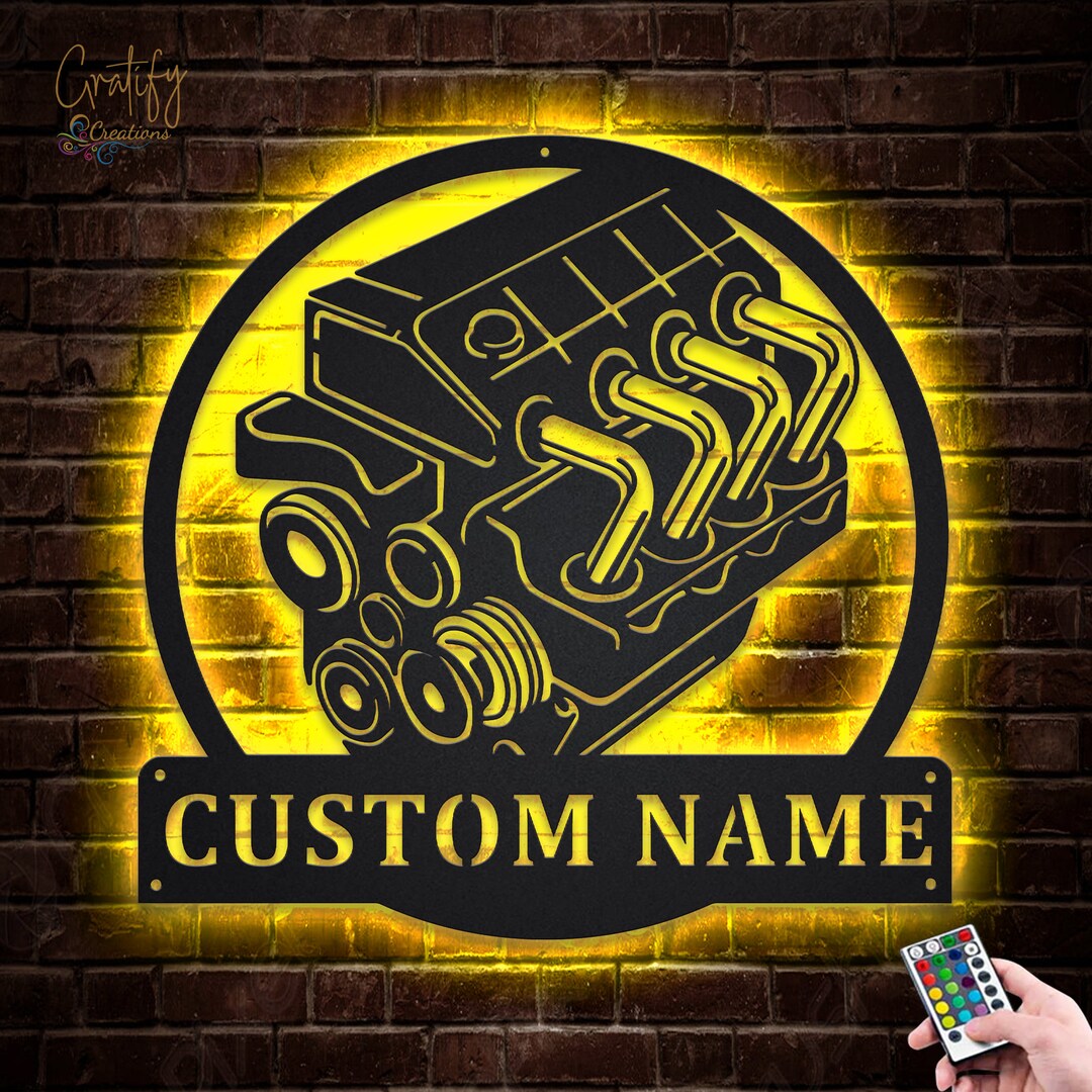 Engine Machine Metal Sign LED Lights V3, Custom Engine Machine Metal ...